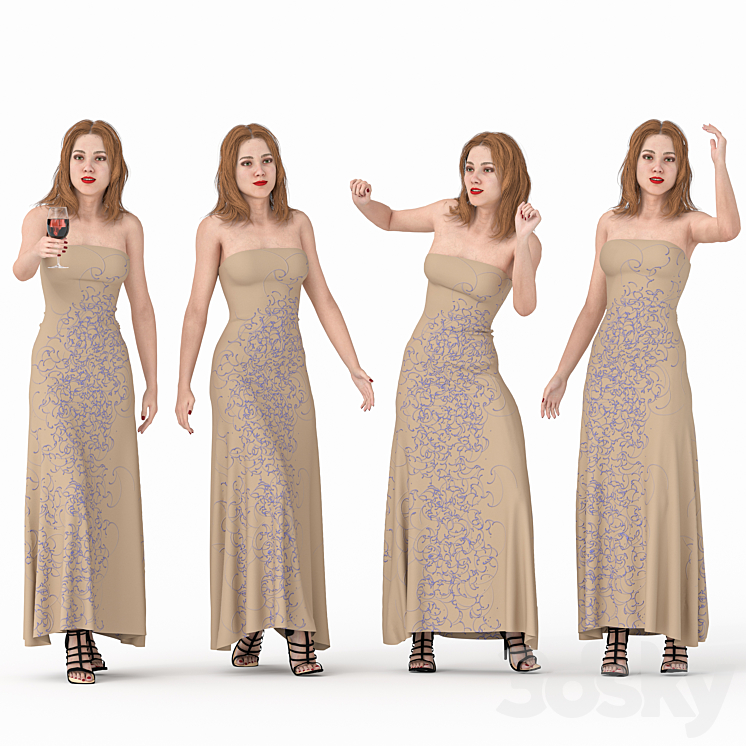Party Woman in 04 Poses - Creature - 3D model