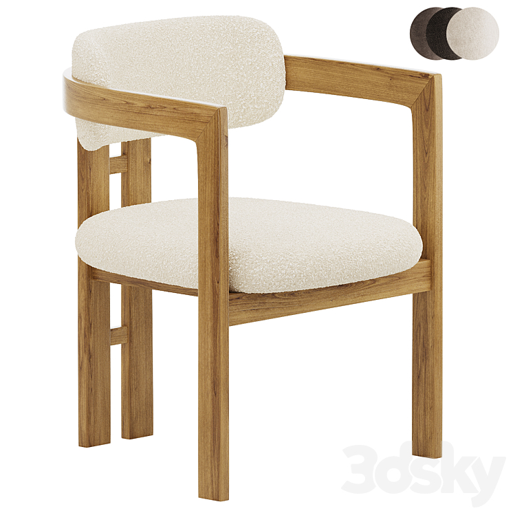 Curved Walnut Dining Chair Boucle - Chair - 3D model Curved Walnut Dining Chair Boucle - Chair - 3D model