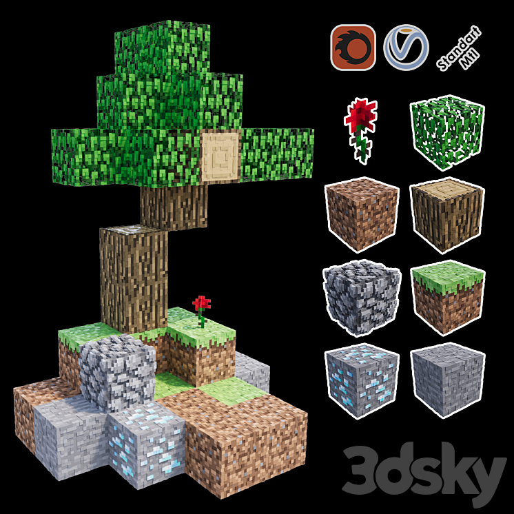 Minecraft blocks constructor with figure - Toy - 3D model