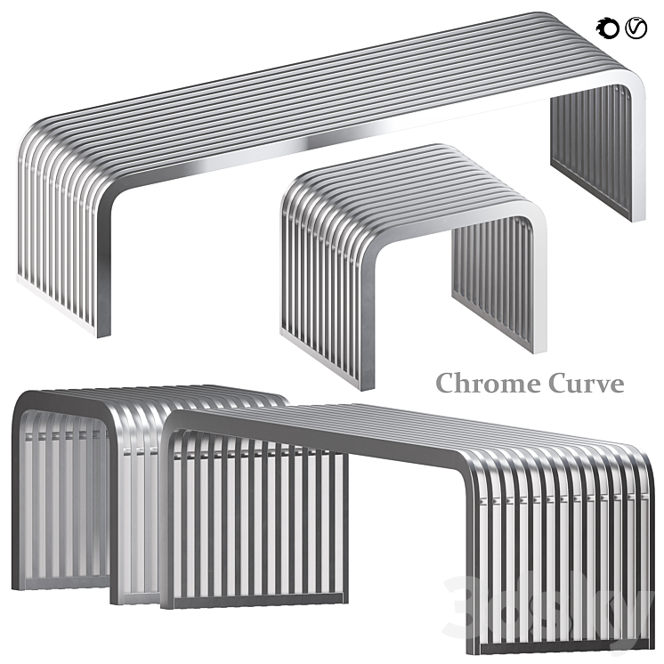 Chrome Curve Bench - Chair - 3D model