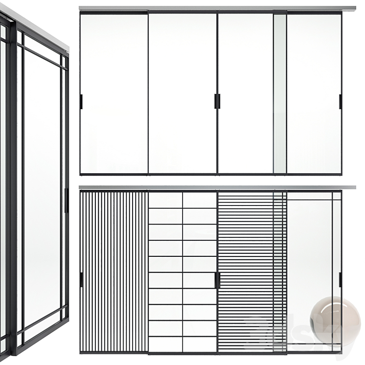 Sliding glass partitions Union in Stratus Slim profile - Doors - 3D model
