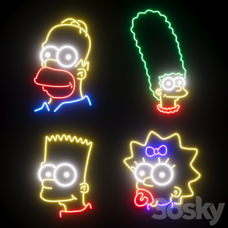 Neon Simpsons Family - Neon - 3D model