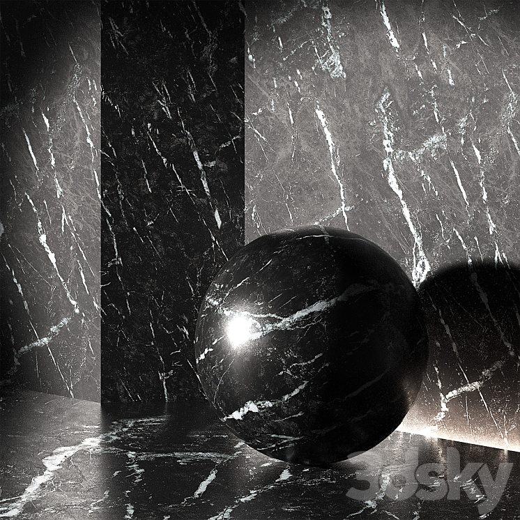 Seamless 4K marble material. Black stone. - Stone - 3D model