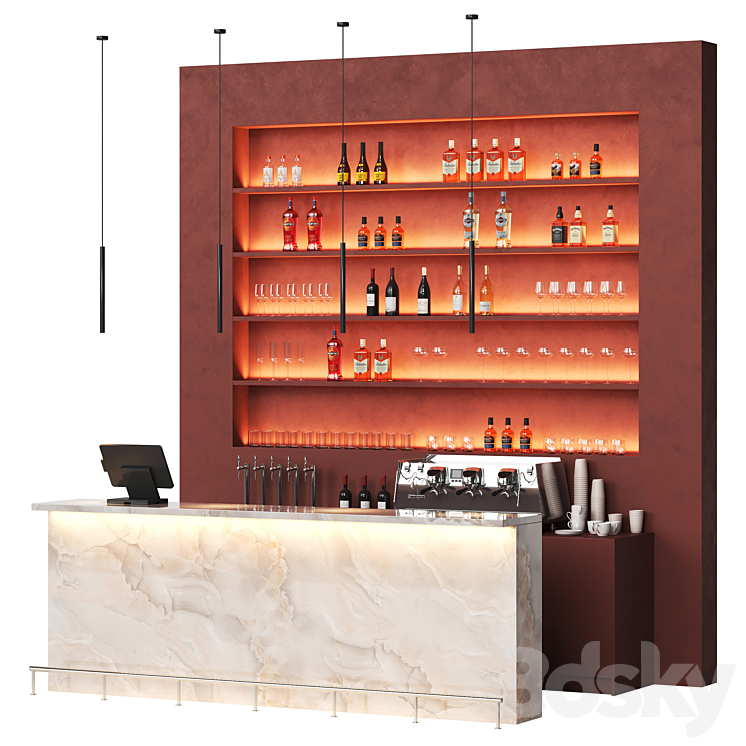 A small minimalistic bar with a stone - Restaurant - 3D model