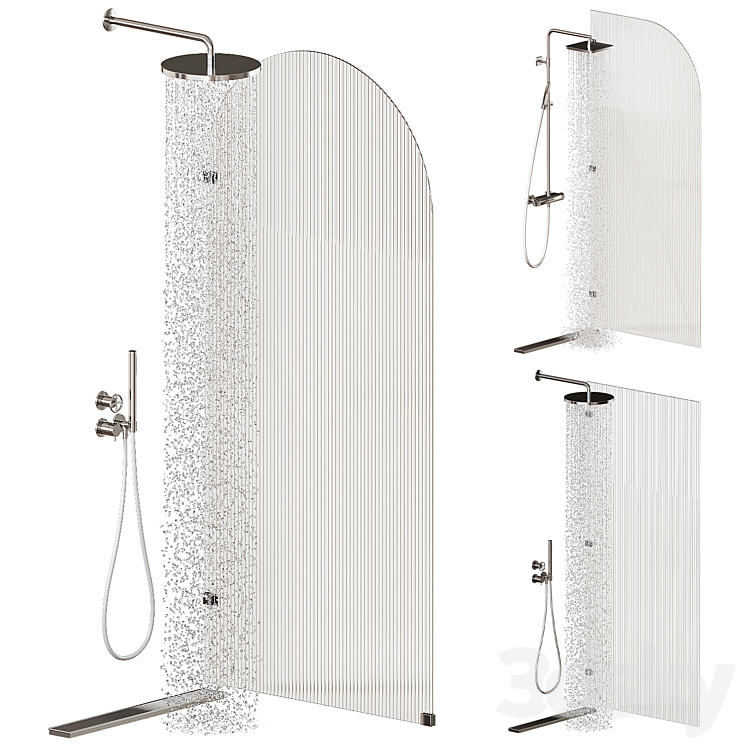 Set of fluted glass shower screens - Shower - 3D model