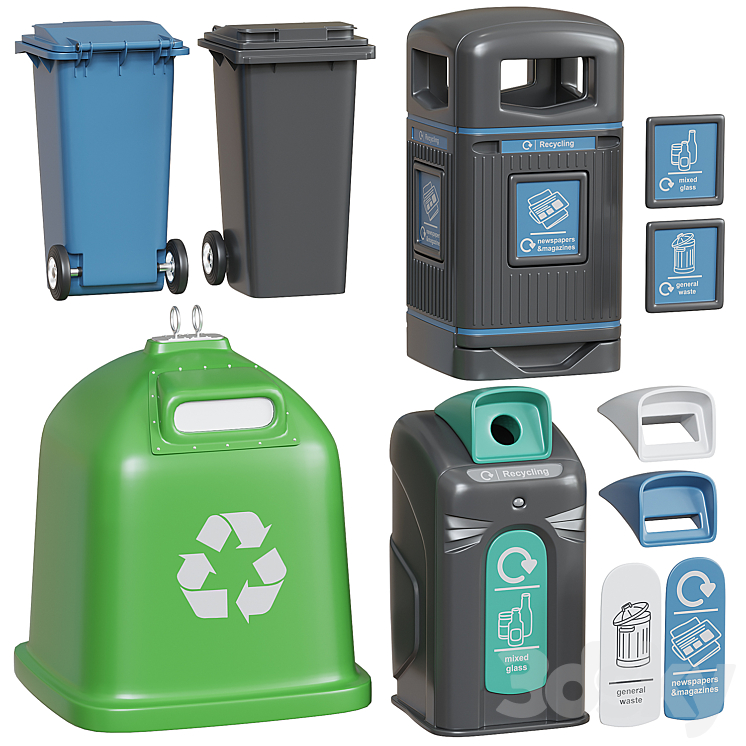 Garbage bins - Environment elements - 3D model