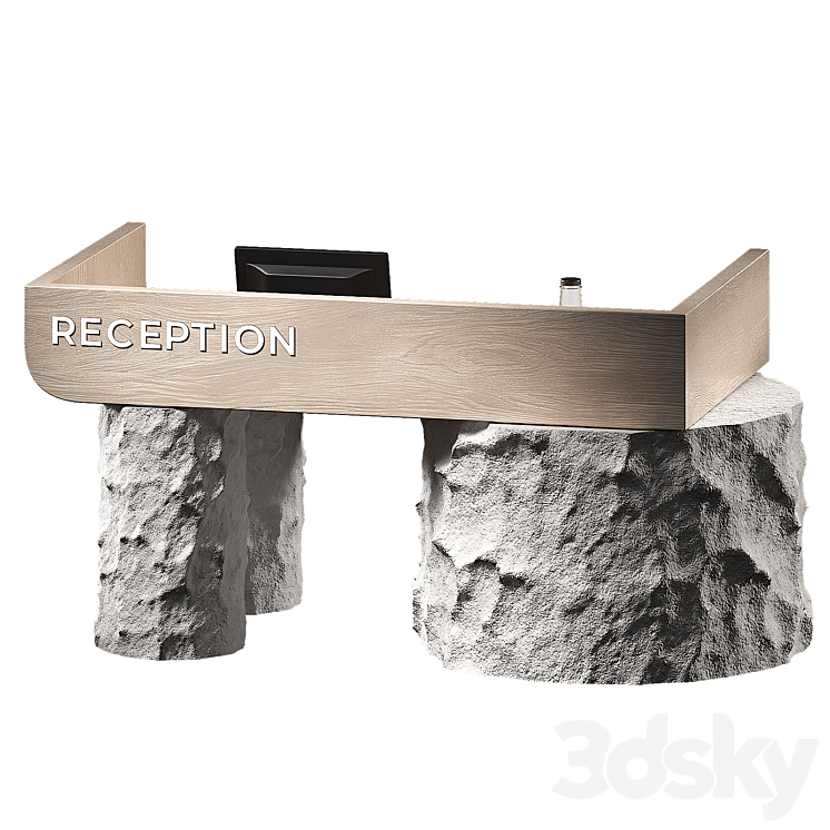 Reception desk 3. Rough Stone pillars. Wooden desk - Office furniture ...