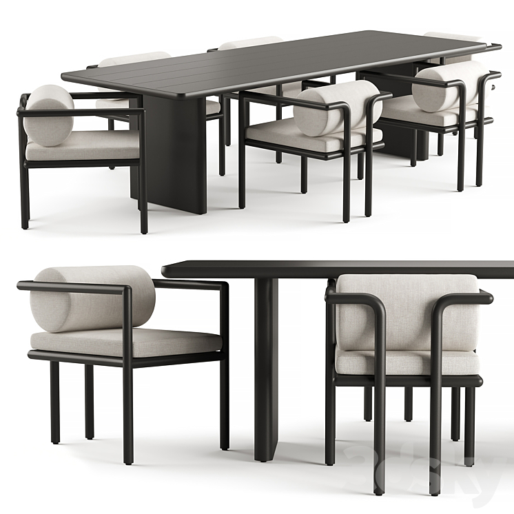 RH PALMA ALUMINUM RECTANGULAR DINING TABLE - Table + Chair - 3D model