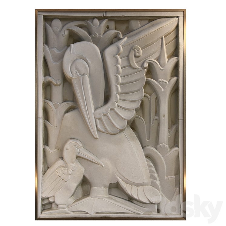 Art Deco Bas-Relief with Birds - Decorative plaster - 3D model