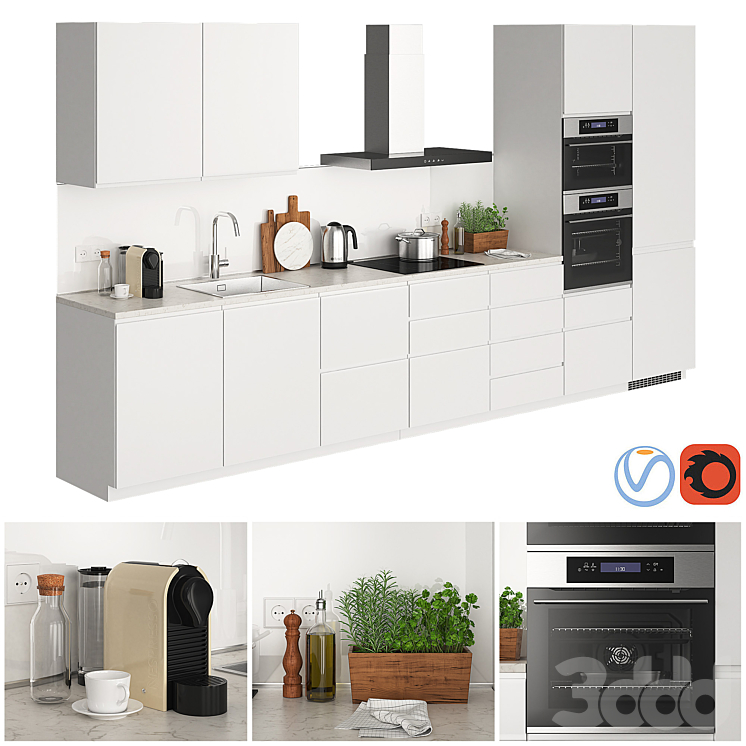 Ikea Metod Voxtorp Glossy White - Кухни - 3D модель Ikea Metod Voxtorp Glossy White - Кухни - 3D модель