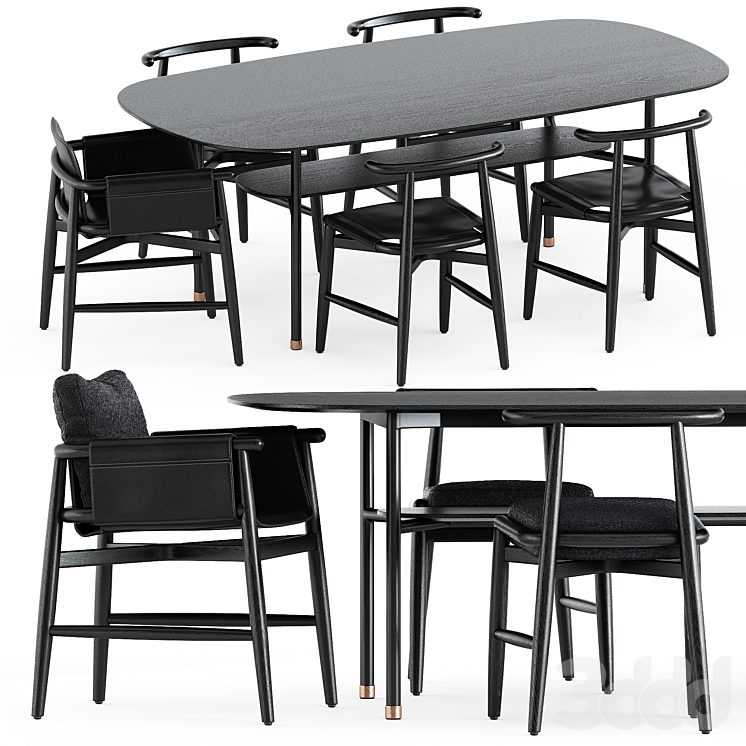 Emilia chair and Hubert table by Meridiani - Стол + стул - 3D модель