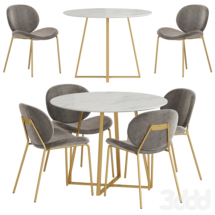 Dakota Dining set - Стол + стул - 3D модель