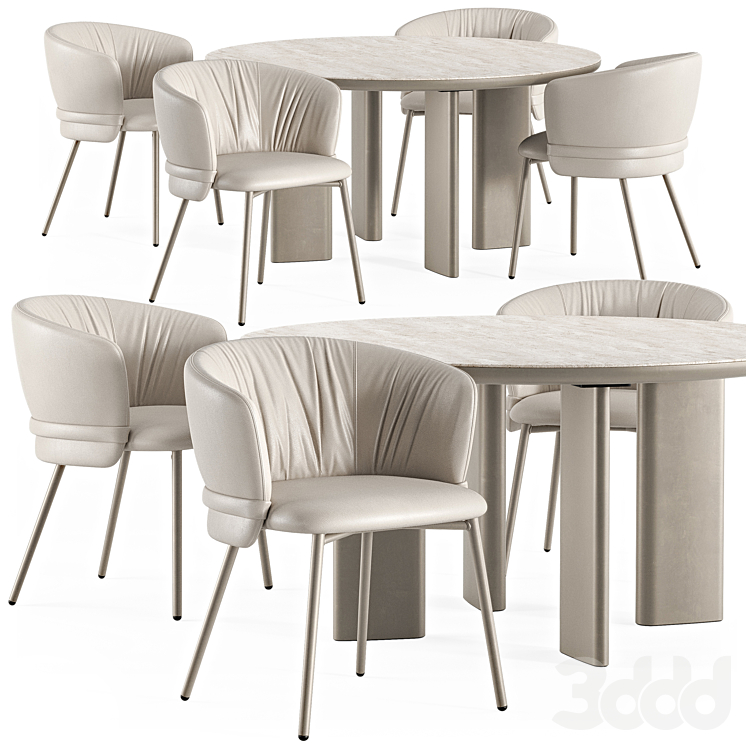 Calligaris Vanilla metal Sandy round table - Стол + стул - 3D модель