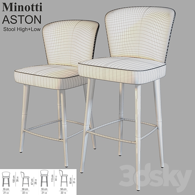 Minotti ASTON STOOL HIGH + LOW - Chair - 3D Models